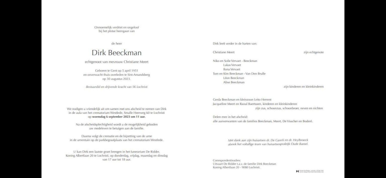 Droevig nieuws voor SK Lochristi familie: Dirk Beeckman onverwacht ...